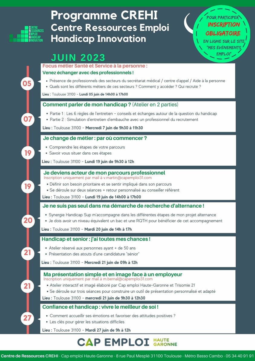 Programme du CREHI - Juin 2023 - Cap emploi 31